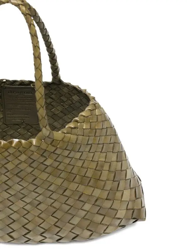 Dragon Diffusion Small Santa Croce Woven Leather Tote Bag - Khaki