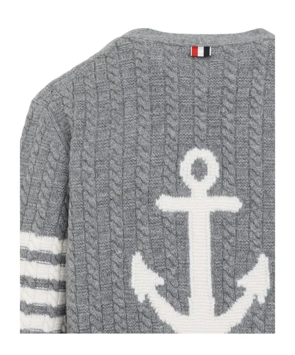 Thom Browne Merino-wool 4-bar Anchor-intarsia Cardigan