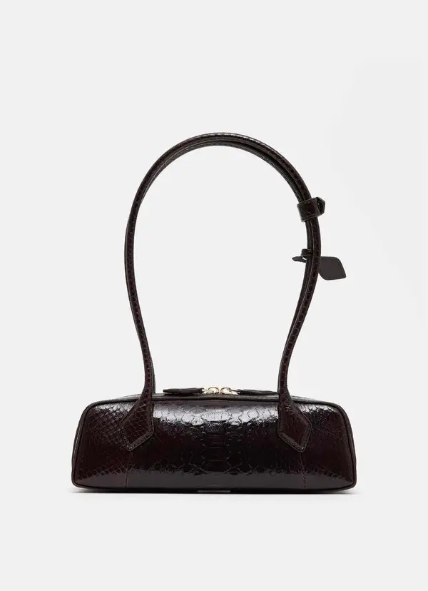Alaïa Small Faux Snakeskin Shoulder Bag - Dark Brown
