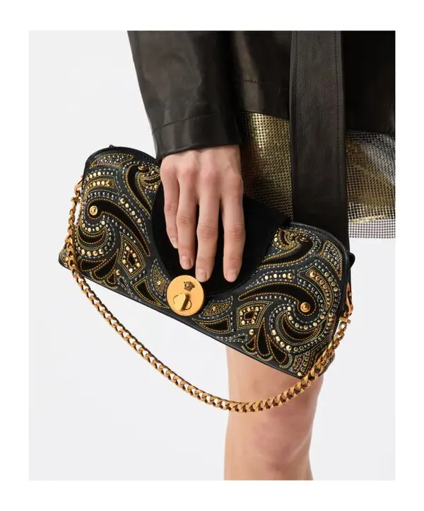 Versace Vivian Embroidered Suede Clutch