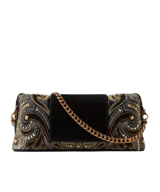 Versace Vivian Embroidered Suede Clutch
