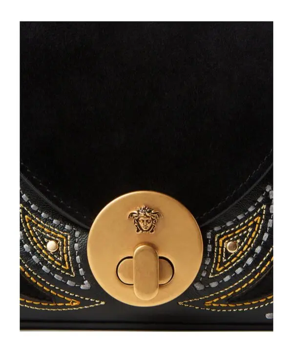 Versace Vivian Embroidered Suede Clutch