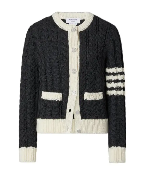 Thom Browne Merino-wool 4-bar Aran-cable Cardigan