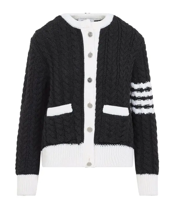 Thom Browne Merino-wool 4-bar Aran-cable Cardigan