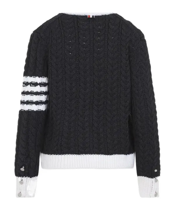 Thom Browne Merino-wool 4-bar Aran-cable Cardigan