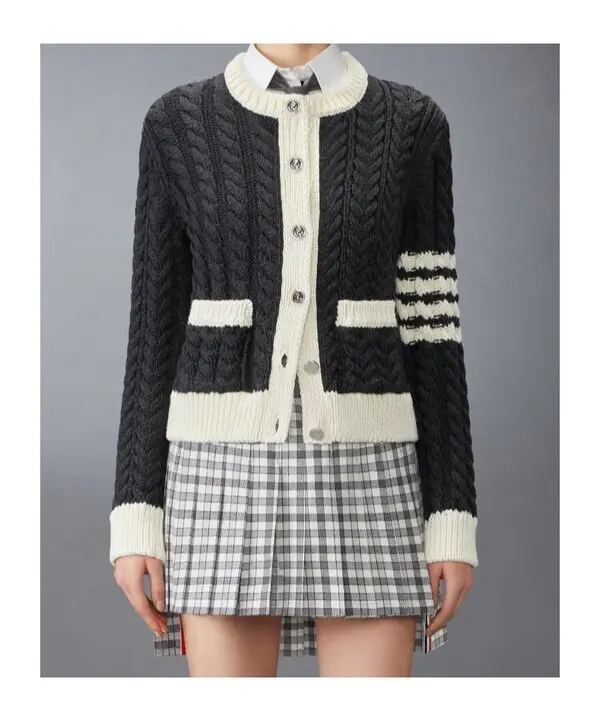 Thom Browne Merino-wool 4-bar Aran-cable Cardigan