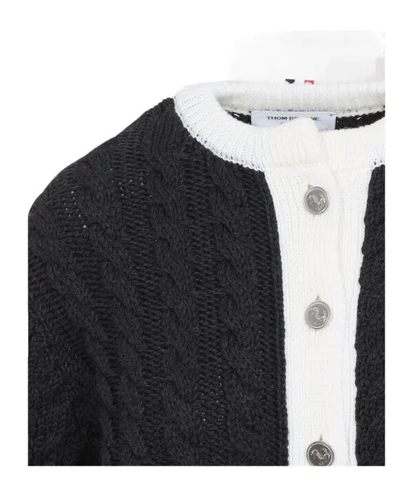 Thom Browne Merino-wool 4-bar Aran-cable Cardigan
