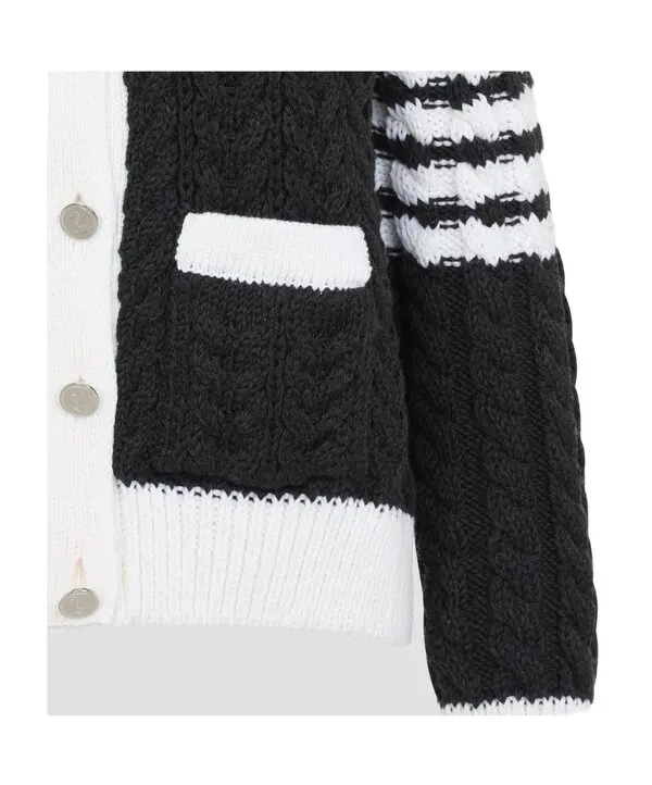 Thom Browne Merino-wool 4-bar Aran-cable Cardigan