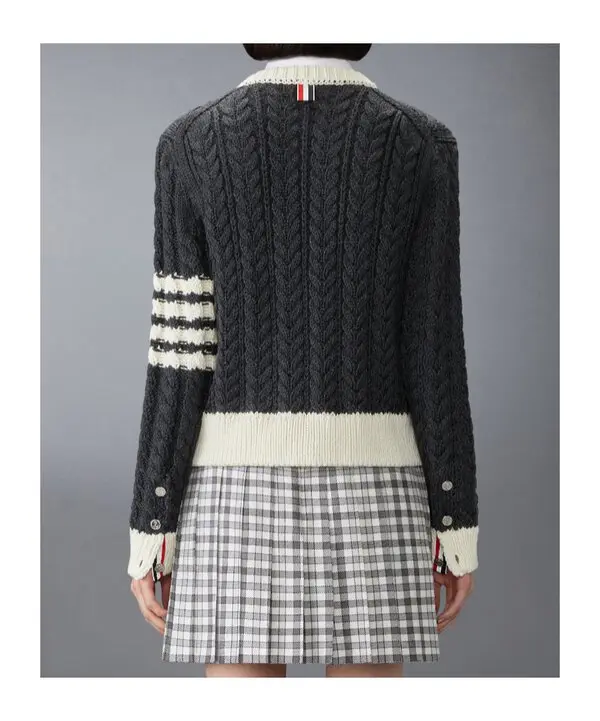Thom Browne Merino-wool 4-bar Aran-cable Cardigan