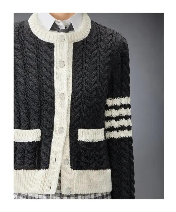 Thom Browne Merino-wool 4-bar Aran-cable Cardigan