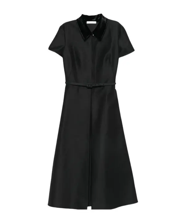 Fendi Velvet-collar Belted Midi Dress - Black