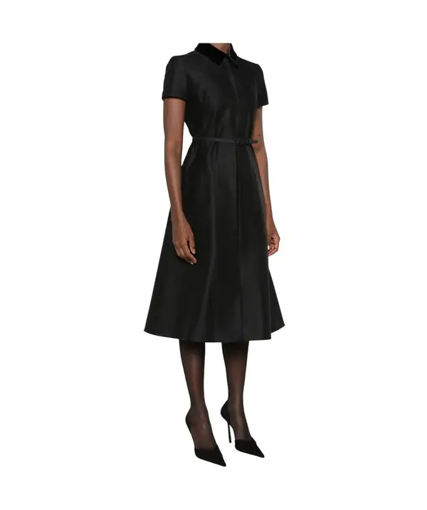 Fendi Velvet-collar Belted Midi Dress