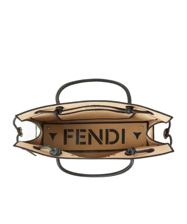 Fendi Embroidered Canvas Shopper - Beige