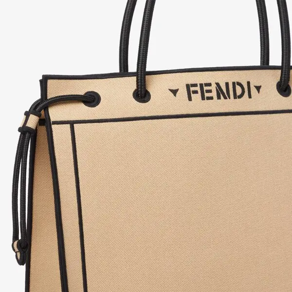 Fendi Embroidered Canvas Shopper - Beige