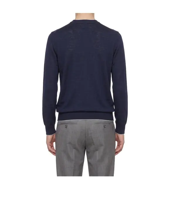 Eleventy Contrast-trim Fine-knit Sweater