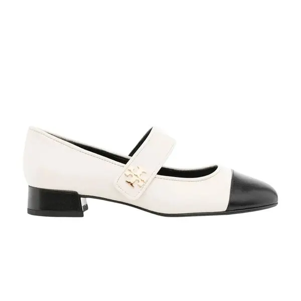 Tory Burch Wmns Cap-toe Mary Jane Heel Ballet 'light Cream Perfect - Black