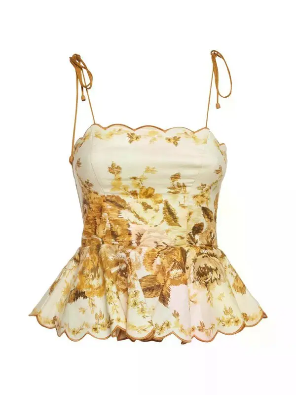 Zimmermann Aliane Scalloped Peplum Top - Neutrals