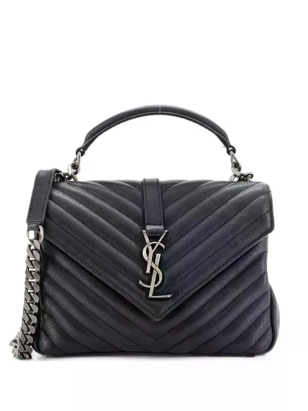 Saint Laurent Classic Monogram College Bag Matelasse Chevron Leather Medium Crossbody Bag - Black