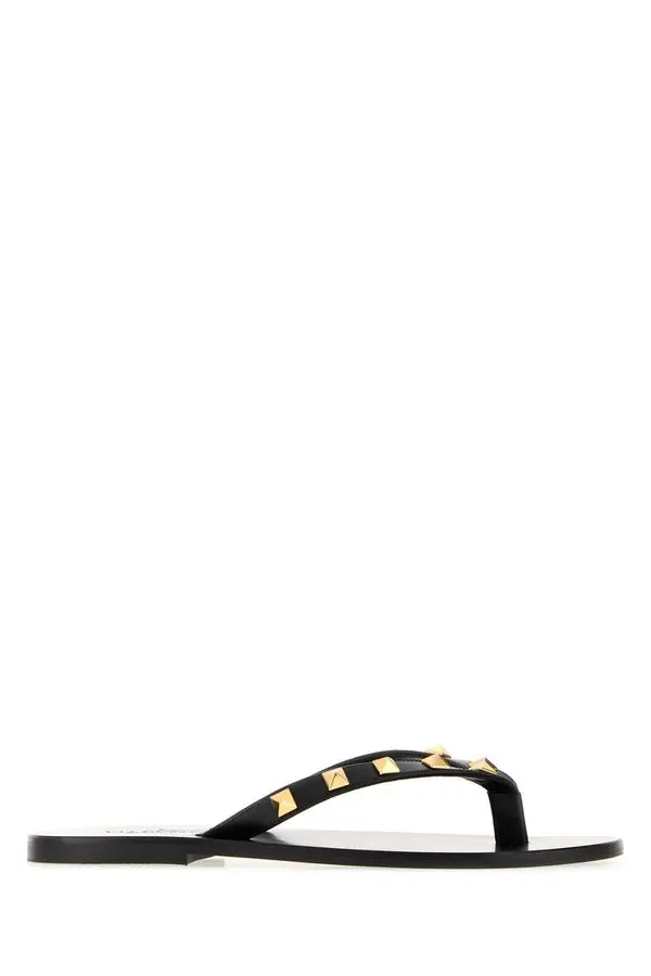Valentino Garavani Leather Rockstud Thong Slippers