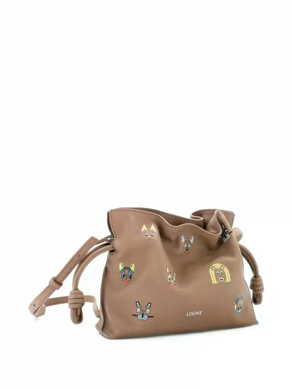 Loewe X Louis Wain Flamenco Cats Knot Clutch Embroidered Leather Mini Shoulder Bag - Brown