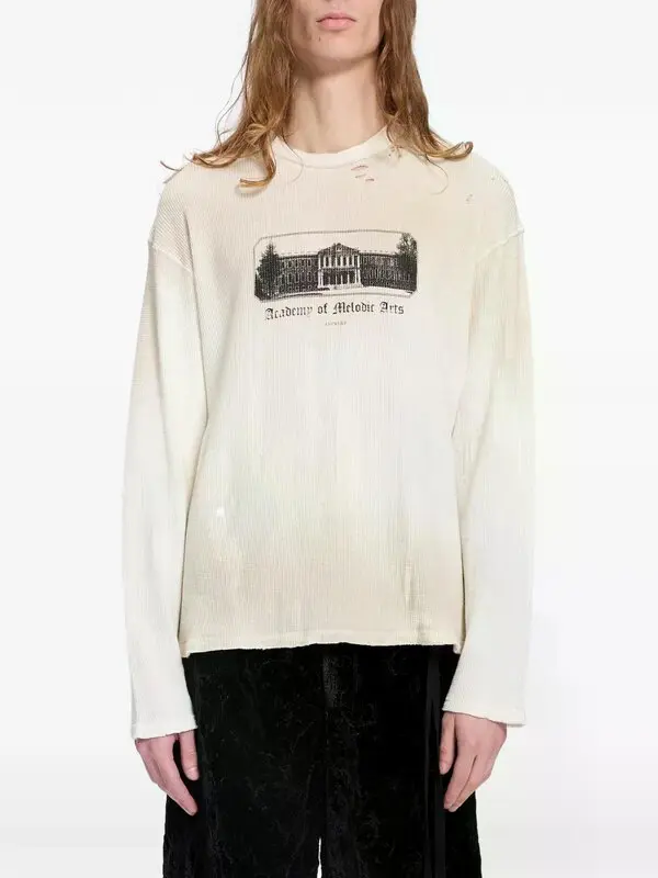 ANN DEMEULEMEESTER Distressed Waffle-knit Long-sleeve T-shirt