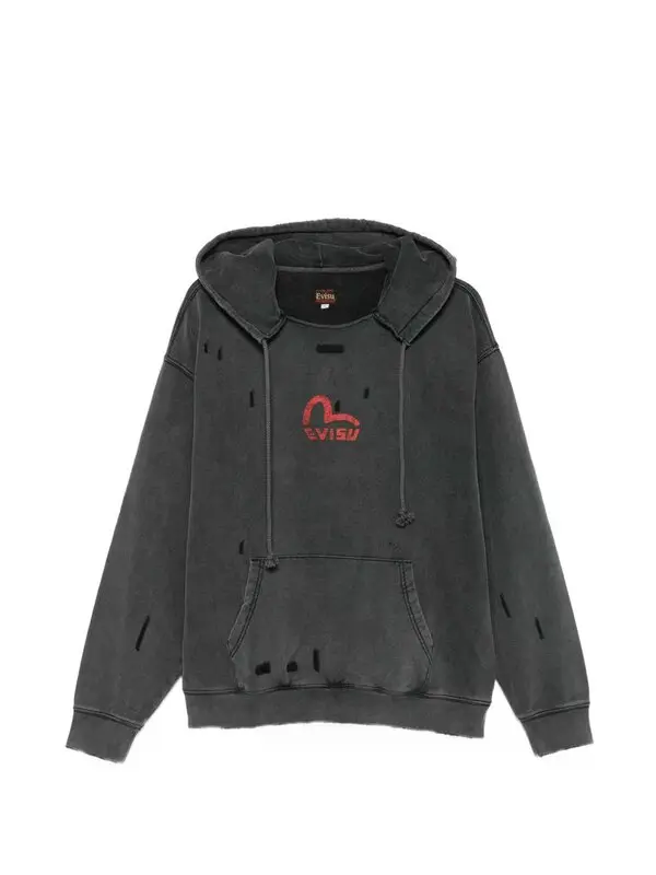 EVISU Distressed Logo-print Hoodie
