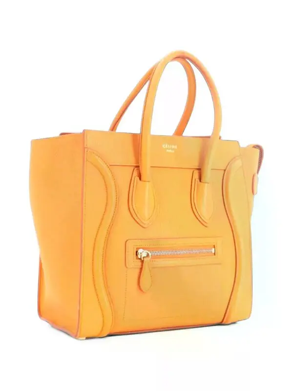 Celine Luggage Bag Grainy Leather Micro Tote Bag - Orange