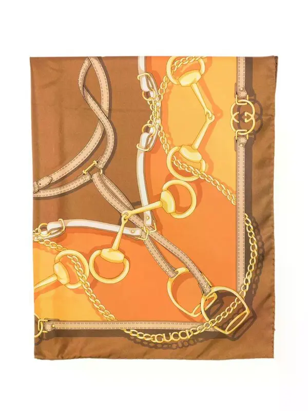 Gucci Reversible Printed Silk Twill Carr - Brown
