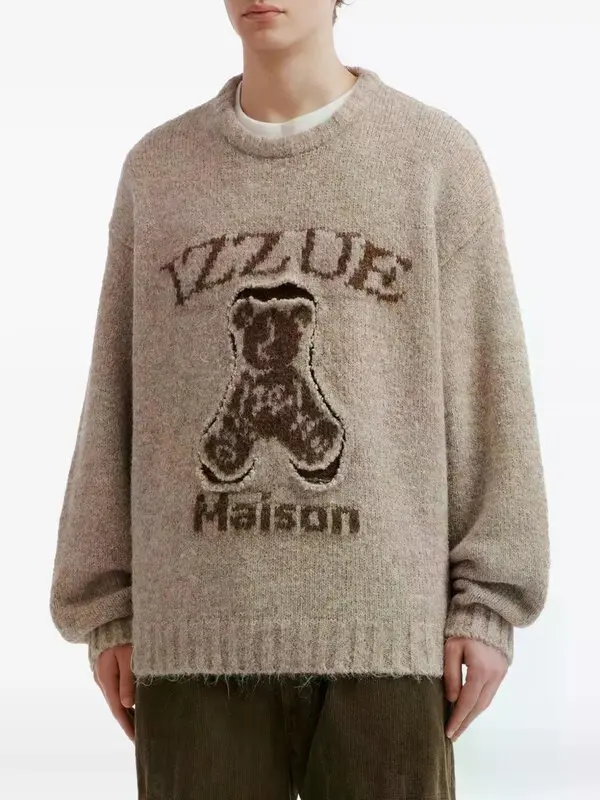Izzue Bear-intarsia Crew-neck Sweater
