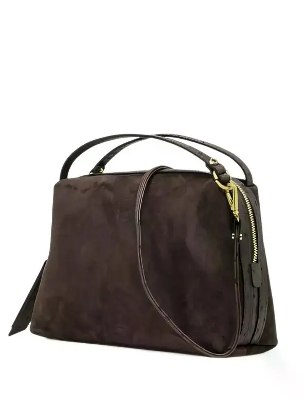 GIANNI CHIARINI Small Alifa Suede Ostrich-effect Tote Bag - Brown