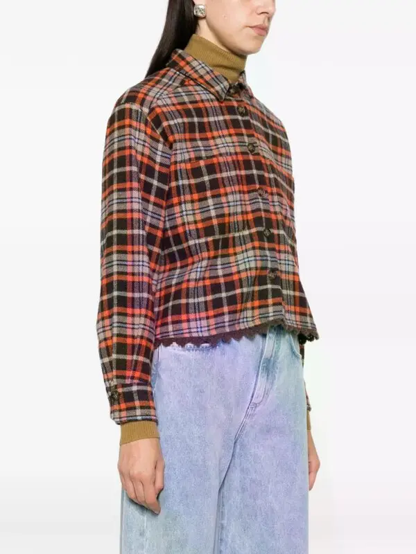 I BLUES Check-pattern Scalloped-edge Shirt