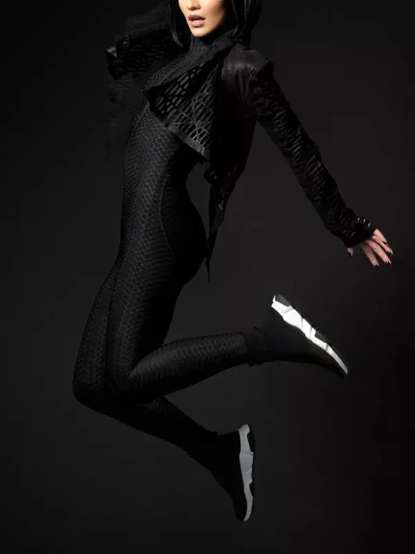 TESSITURA BODY COUTURE 3d Move Textured Long-sleeved Fitted Jumpsuit