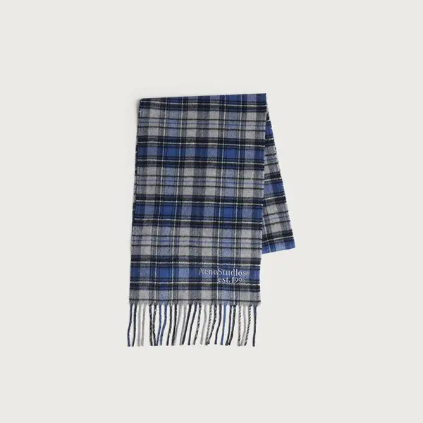 Acne Studios Canada Cashmere Check Scarf - Blue/grey