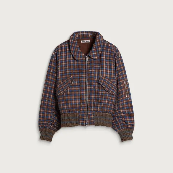 STORY MFG. Hand Woven Check Grain Bomber Jacket