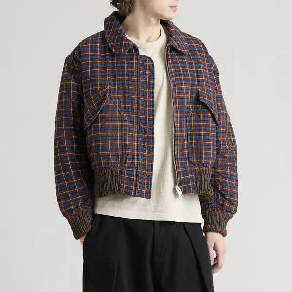 STORY MFG. Hand Woven Check Grain Bomber Jacket