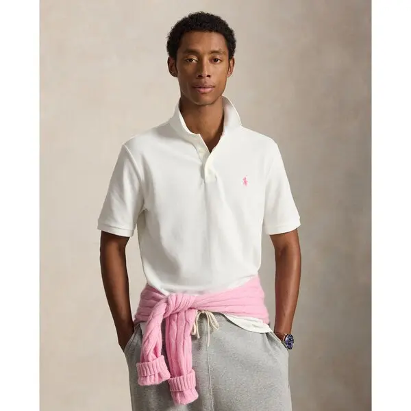 Ralph Lauren Pink Pony Stretch Mesh Polo Shirt - White