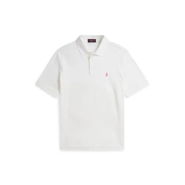 Ralph Lauren Pink Pony Stretch Mesh Polo Shirt - White