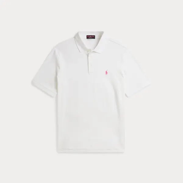 Ralph Lauren Pink Pony Stretch Mesh Polo Shirt - White
