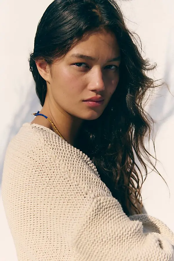 Free People Formentera Cotton Sweater - Moonglow
