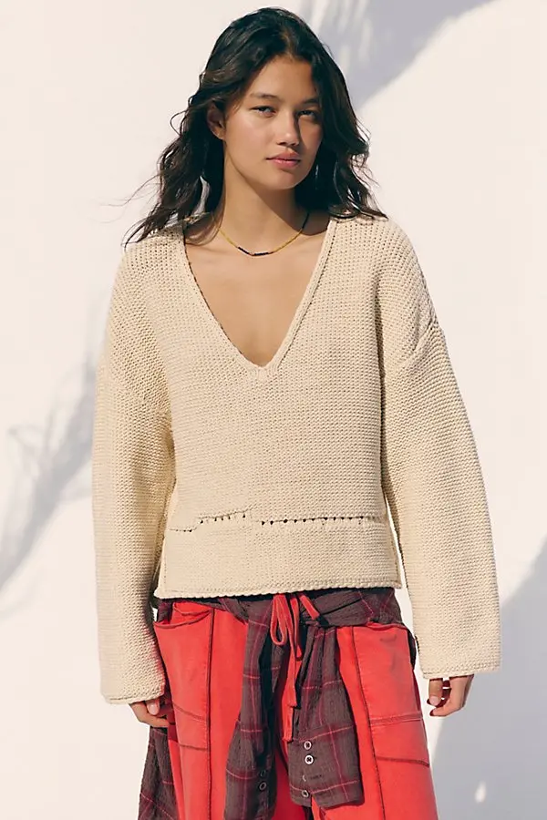 Free People Formentera Cotton Sweater - Moonglow