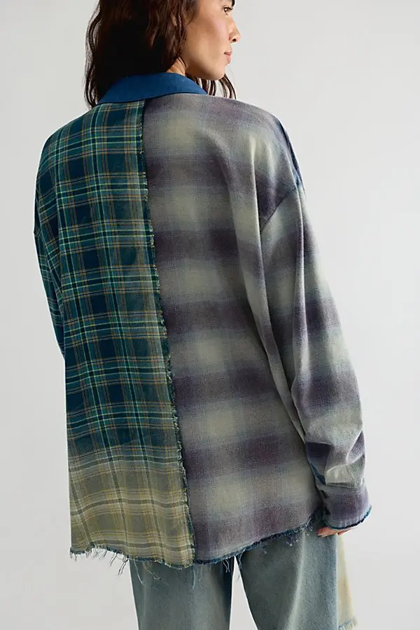 THE TALES Half N' Half Flannel Button Down Top