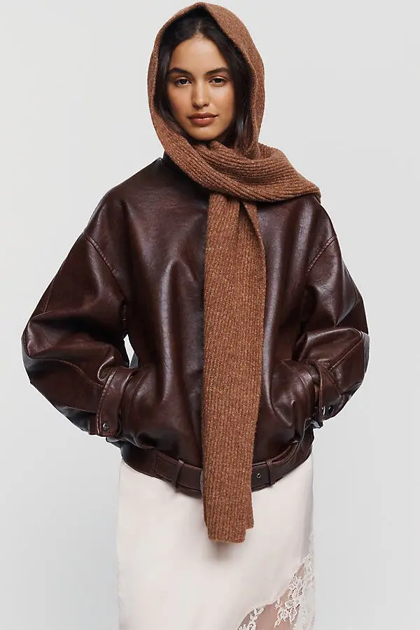 Anthropologie Long Knit Hood Scarf - Camel