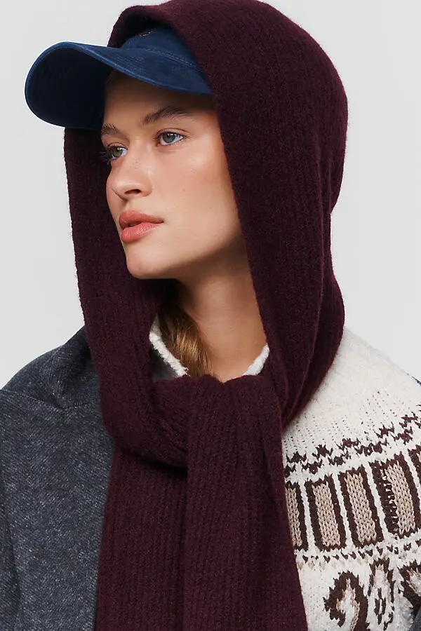 Anthropologie Long Knit Hood Scarf - Plum