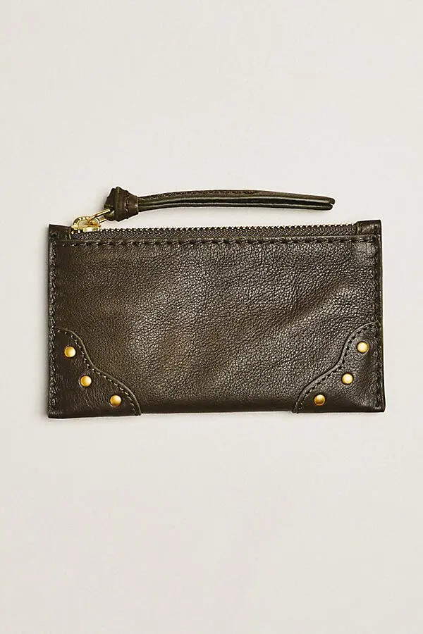 Anthropologie Ara Leather Card Case - Olive