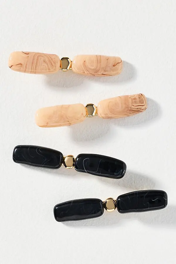 Anthropologie Marble Res Hair Clips, Set Of 4 - Black & White Pattern