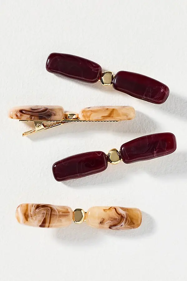 Anthropologie Marble Res Hair Clips, Set Of 4 - Neutral/wine