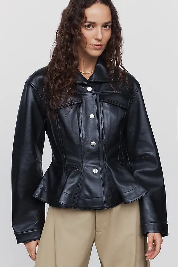 Anthropologie Peplum Trucker Jacket - Black