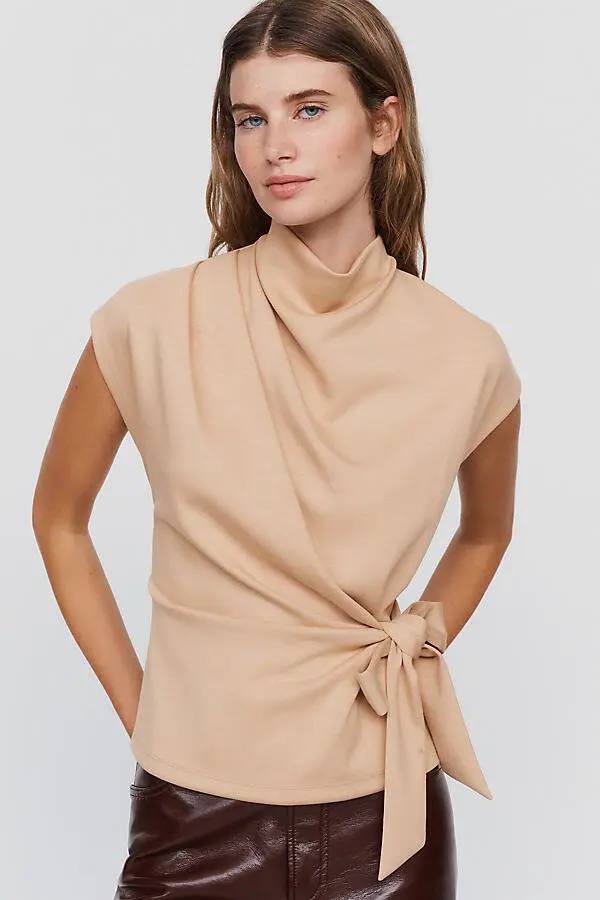 Maeve Mock Neck Wrap Top - Camel