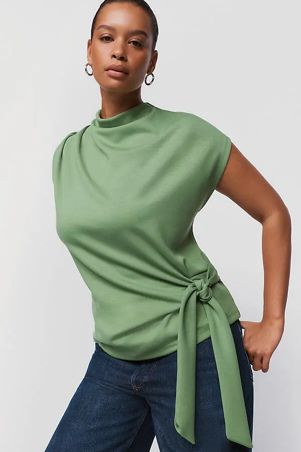 Maeve Mock Neck Wrap Top - Green
