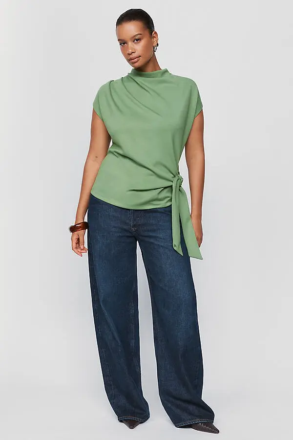 Maeve Mock Neck Wrap Top - Green